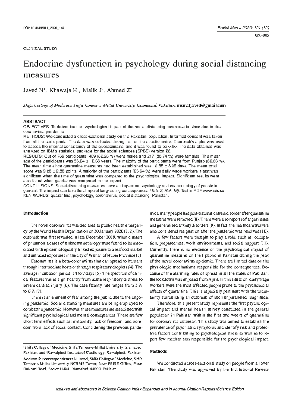 Endocrine dysfunction in psychology duri - nismatjaved@gmail ABSTRACT ...