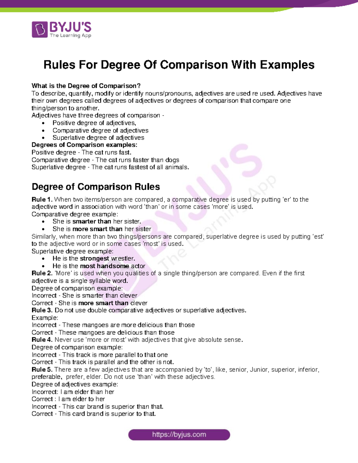 Rules for Degree of Comparison - Adjectives have their own degrees ...