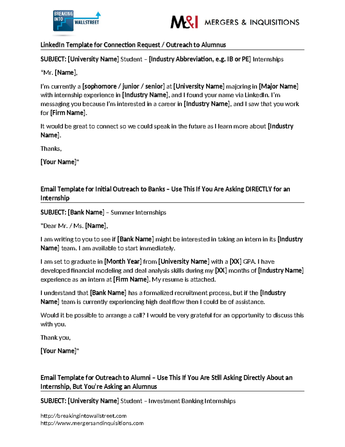 Investment Banking Email Templates - LinkedIn Template for Connection ...