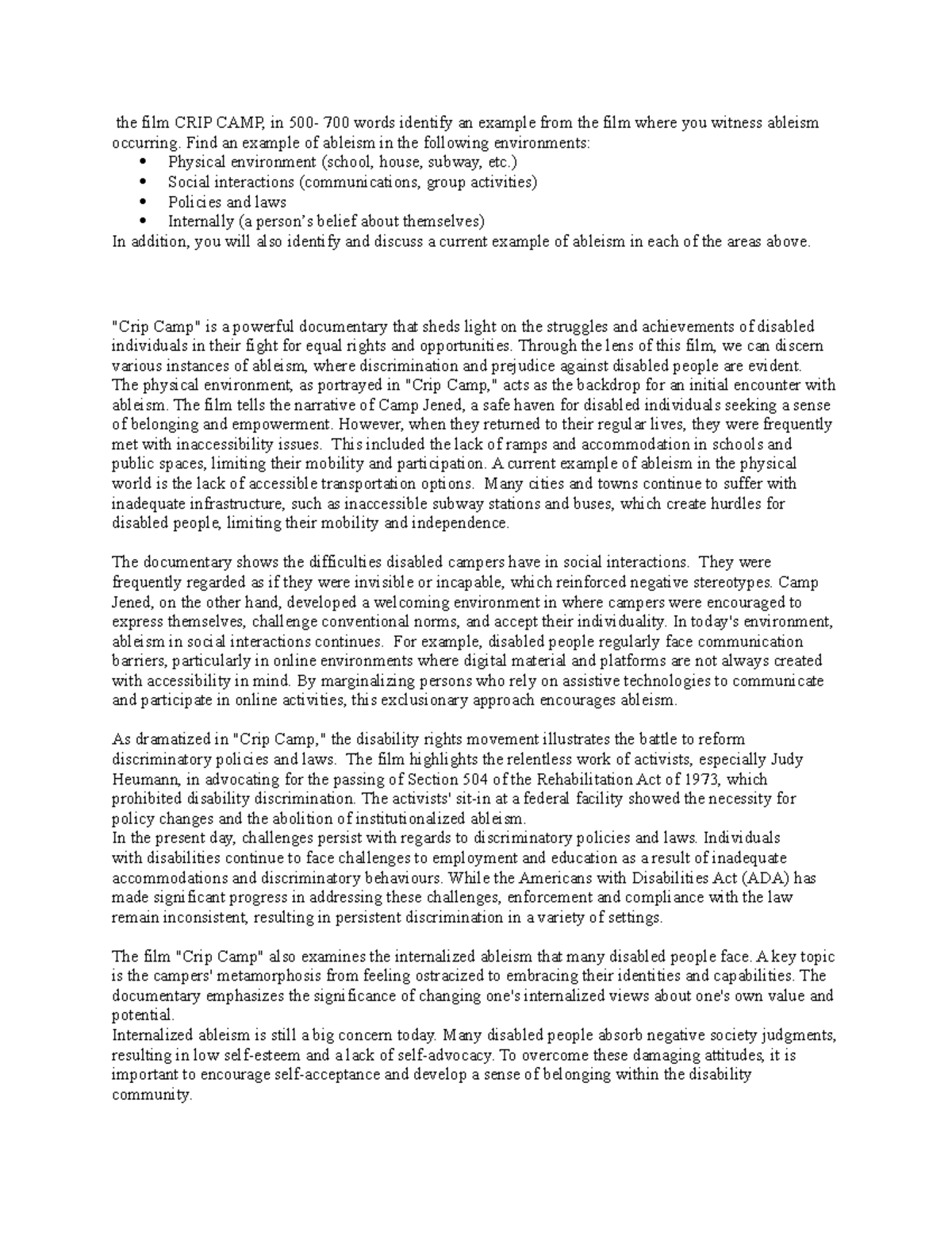 The film CRIP CAMP - mandatory assignment - the film CRIP CAMP, in 500 ...