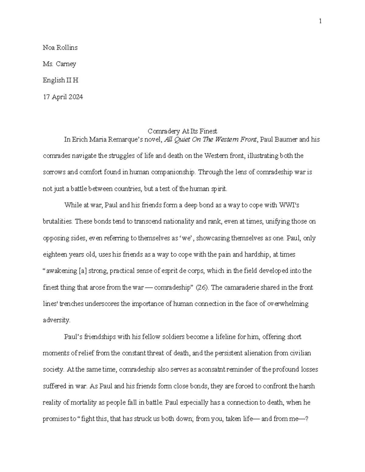 Comradeship-1 - This is an overview of the motif of comradeship in all ...