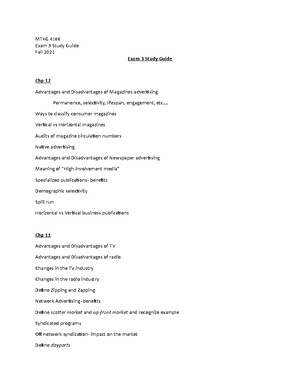 Exam 2 Study Guide Chp 5, 6,7 - Exam 2 Study Guide MKTG 4166 Fall 2021 ...