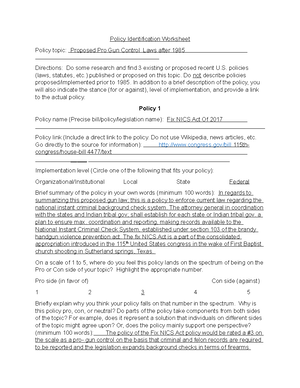 Policy Identification Worksheet - Immigration - Policy Identification ...