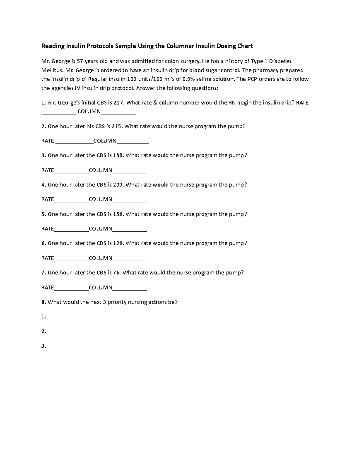 Insulin Protocols Sample Mr. George Chart - Reading Insulin Protocols ...