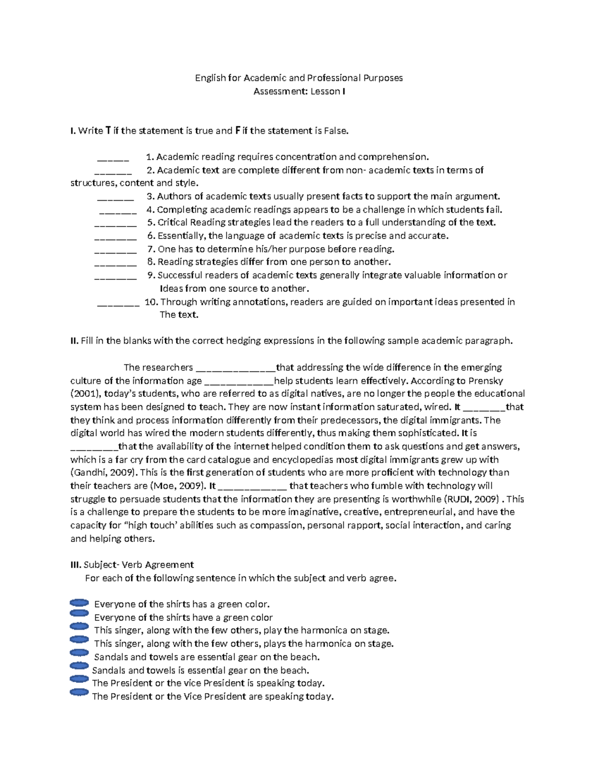 ACAD Test - its important to know the basic s of Grammar in English ...
