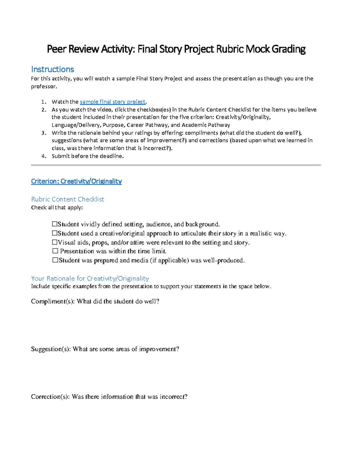 Peer Review - FSP Mock Grading Activity FA19 - Peer Review Activity ...