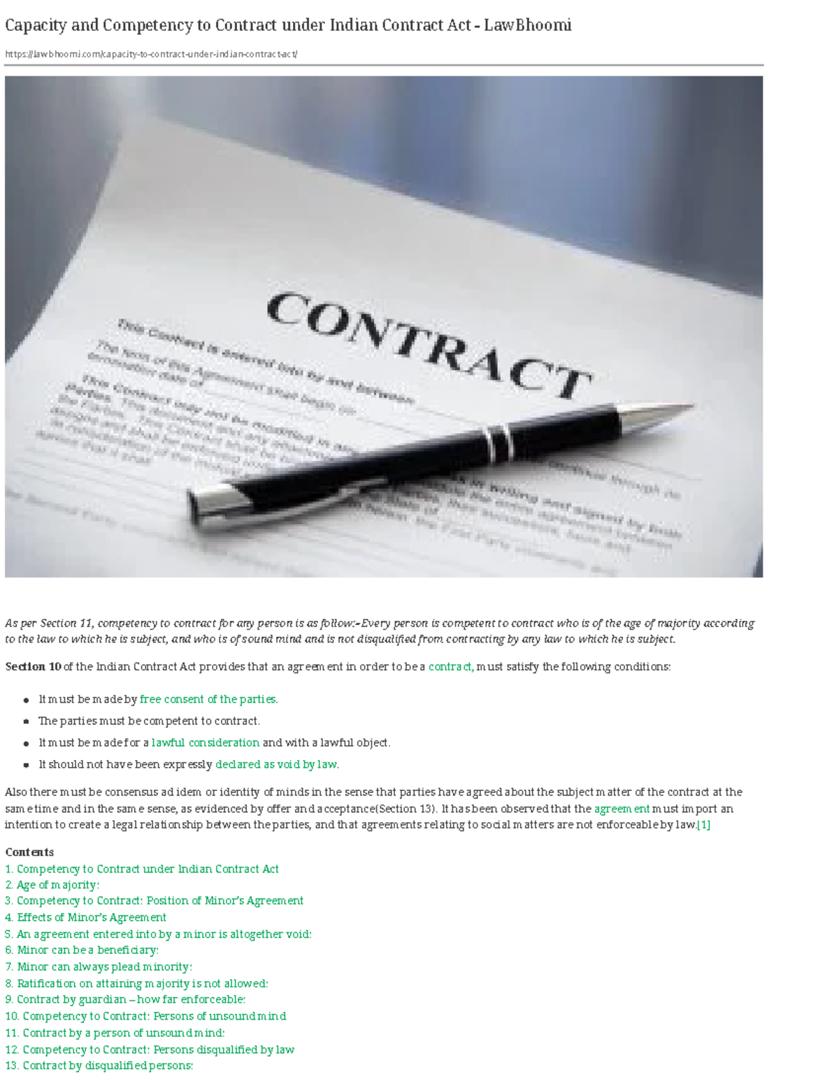 Capacity and Competency to Contract under Indian C-1 - Section 10 of ...