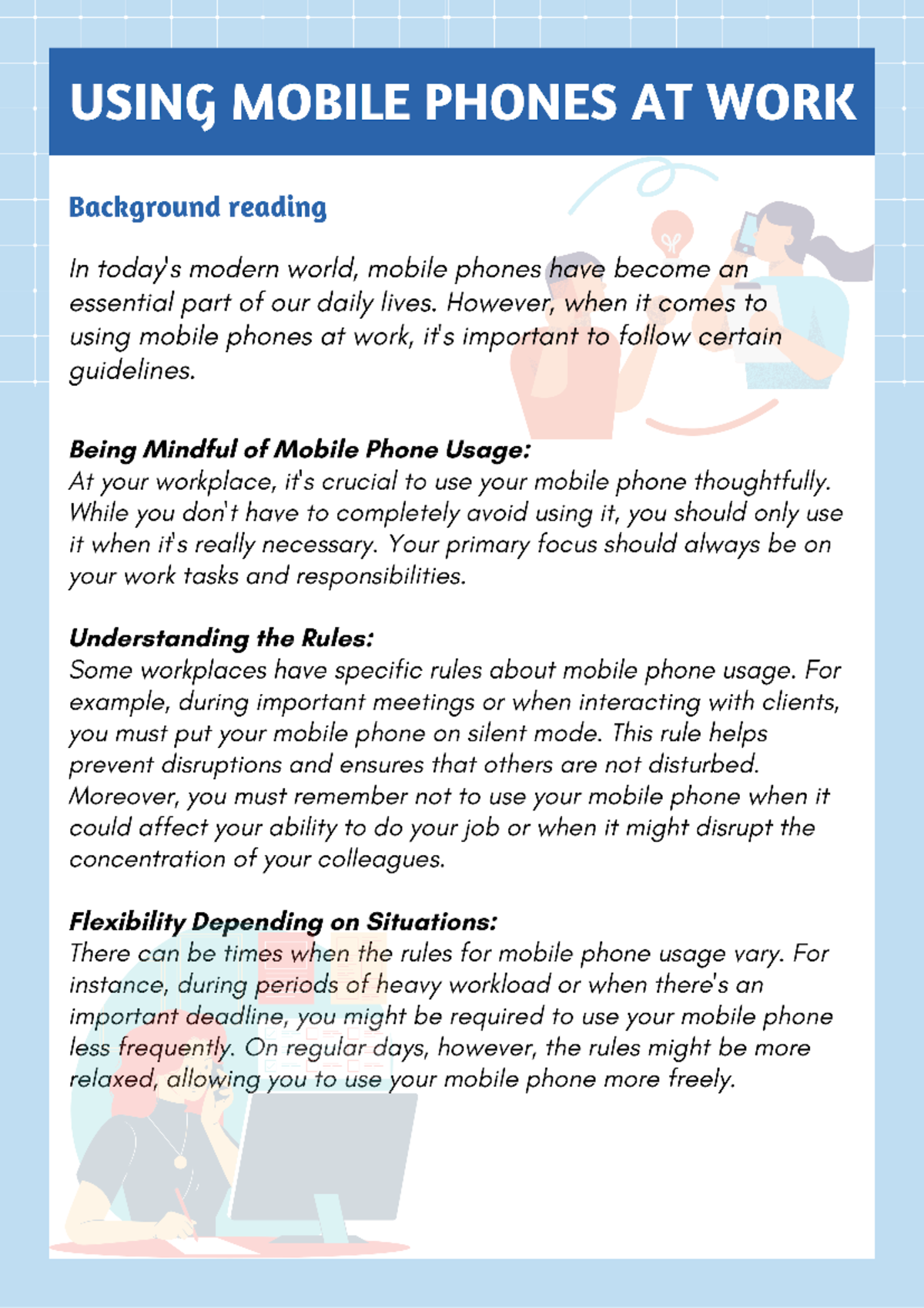 Using Mobile Phones at Work 230824 160532 - inglés 2 - Studocu