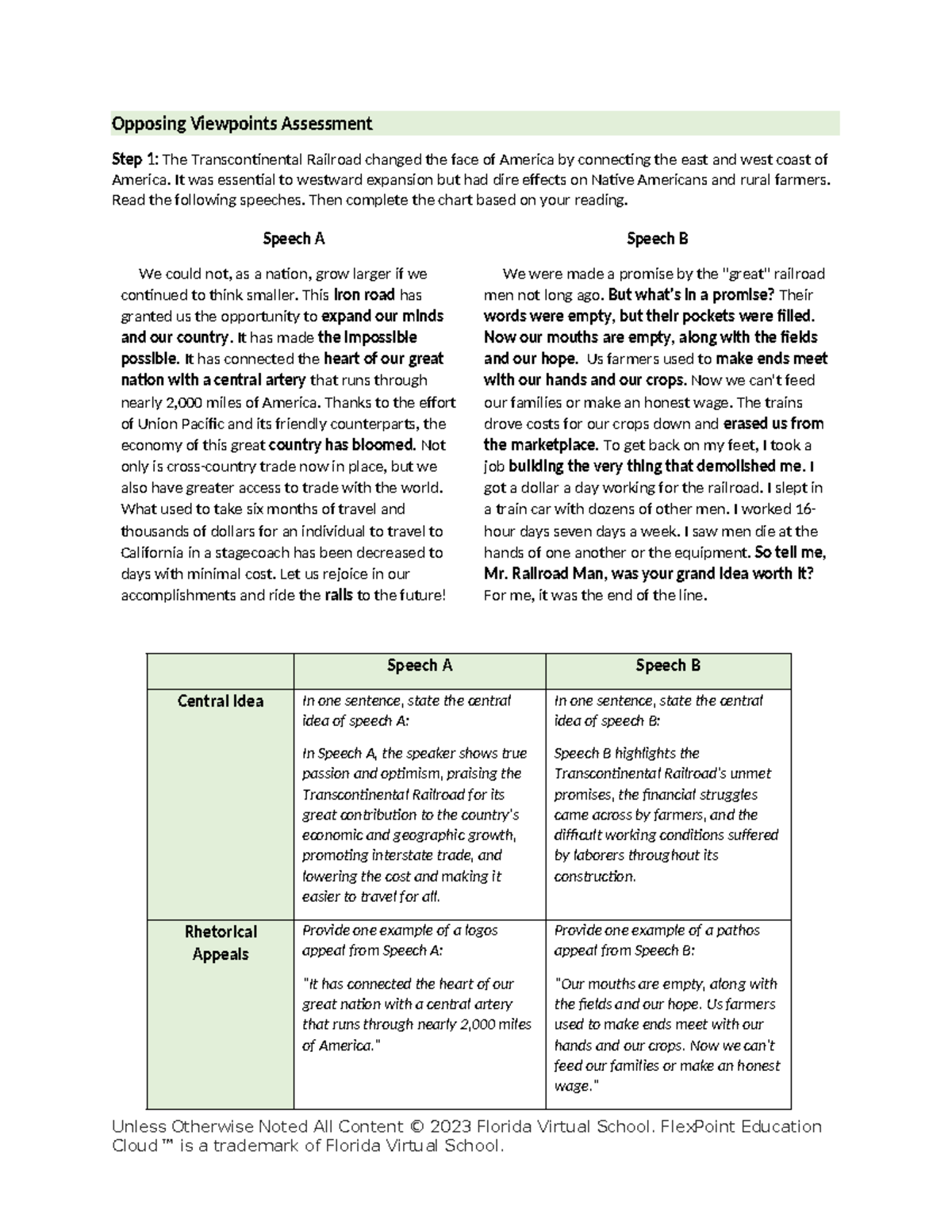 Opposing viewpoints assessment - Opposing Viewpoints Assessment Step 1 ...