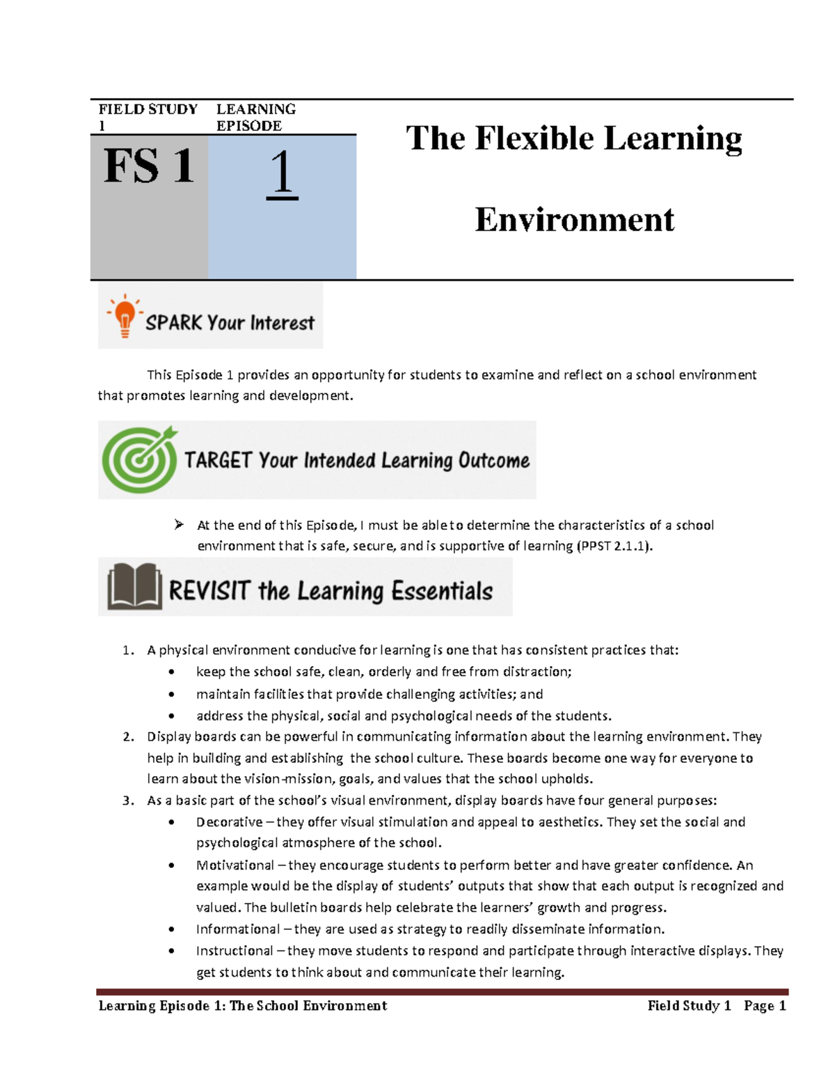 Field Study 1 E1 The Flexible Learning Environment - FIELD STUDY 1 ...