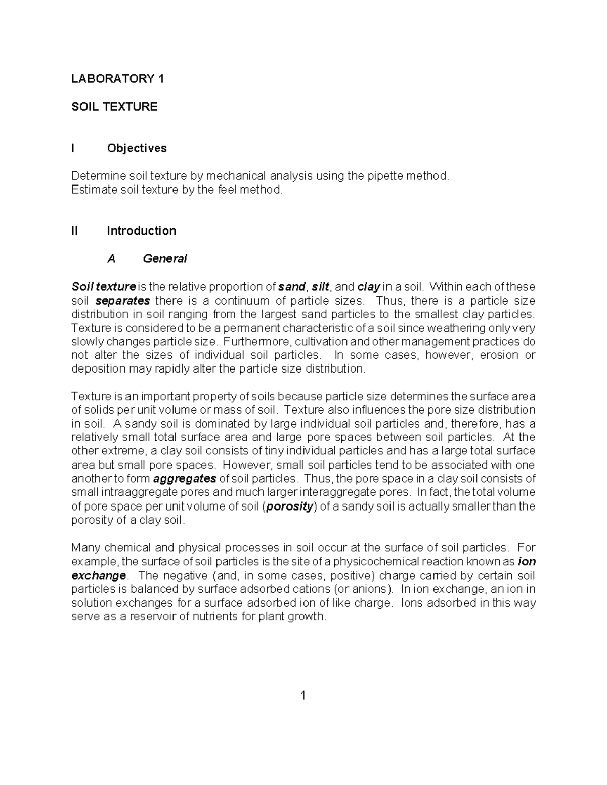 Texture Alt 1 - GOOD - LABORATORY 1 SOIL TEXTURE I Objectives Determine ...