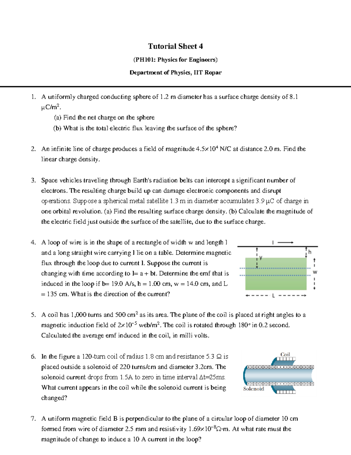Tutorial 4 - Tutorial Sheet 4 (PH101: Physics for Engineers) Department of Physics, IIT Ropar A ...