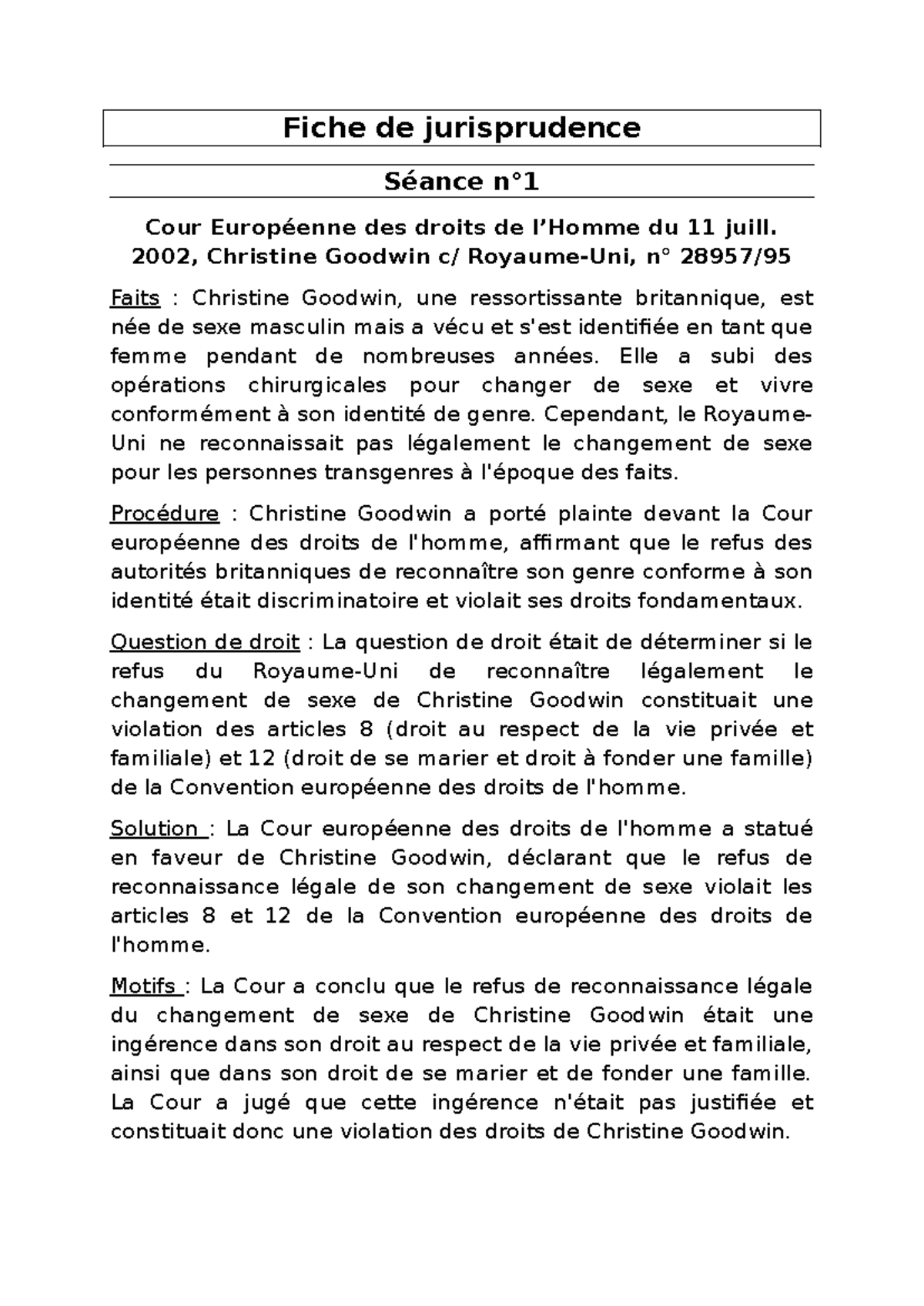 Fiche de jurisprudence - Fiche de jurisprudence Séance n° Cour ... Fiche de jurisprudence - Fiche de jurisprudence Séance n° Cour ...