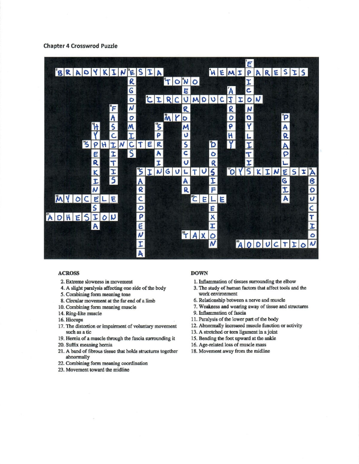 Med Term Chapter 4 Crossword Puzzle HLTK 1200 02 Studocu