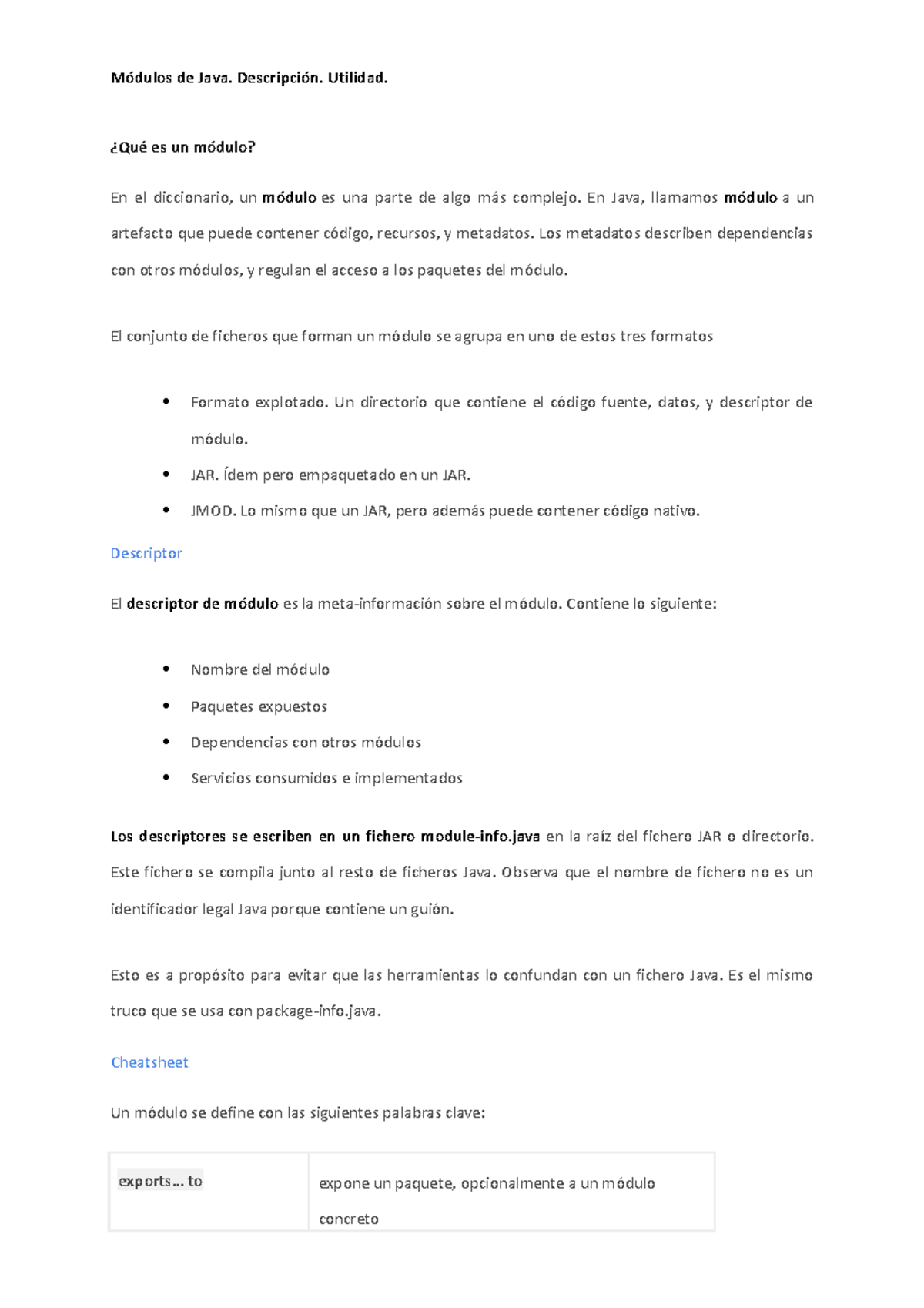 Modulos DE JAVA - módulos de java - Módulos de Java. Descripción ...