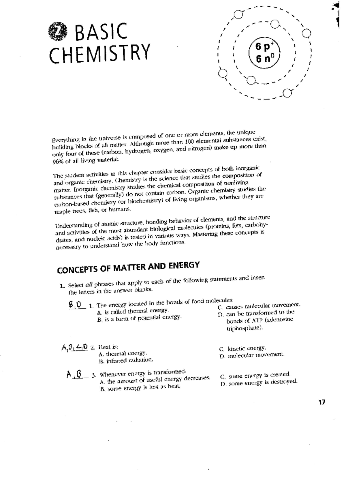 Basic Chemistry Worksheet - Psychology - Studocu