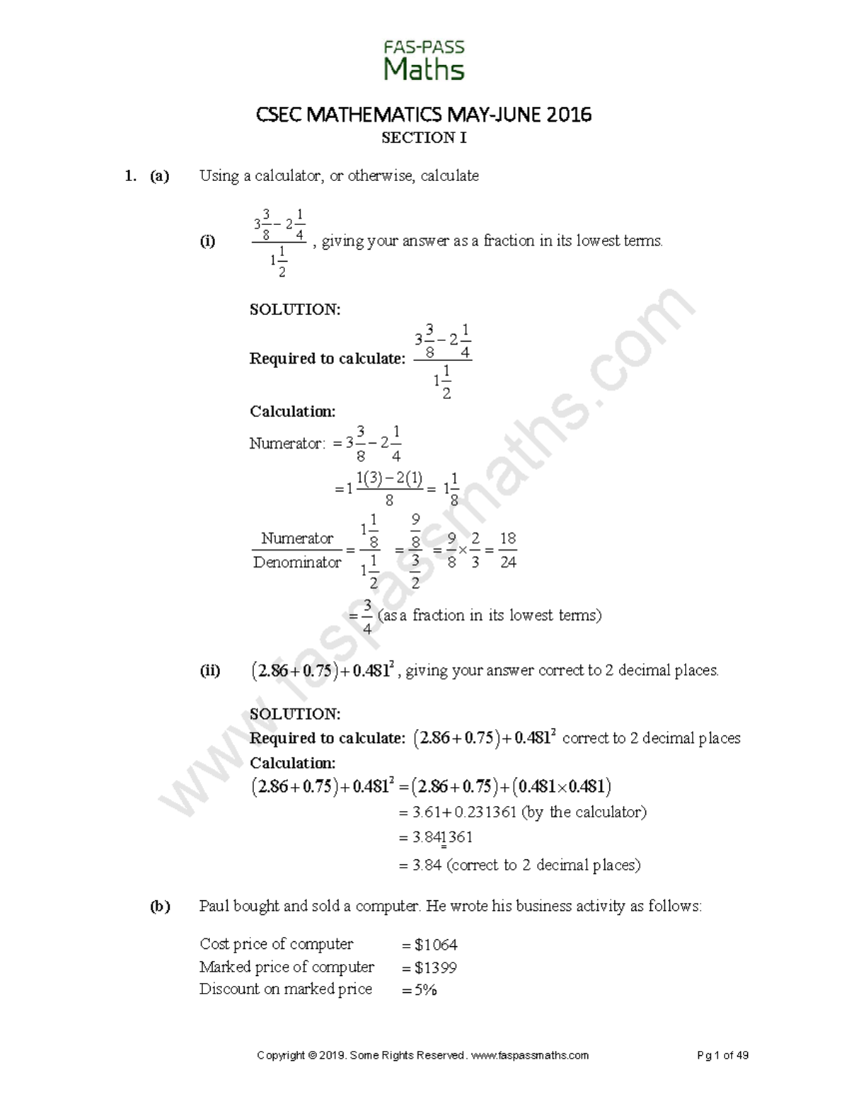 25.CSEC Maths JUNE 2016 - faspassmaths CSEC MATHEMATICS MAY-JUNE 2016 ...
