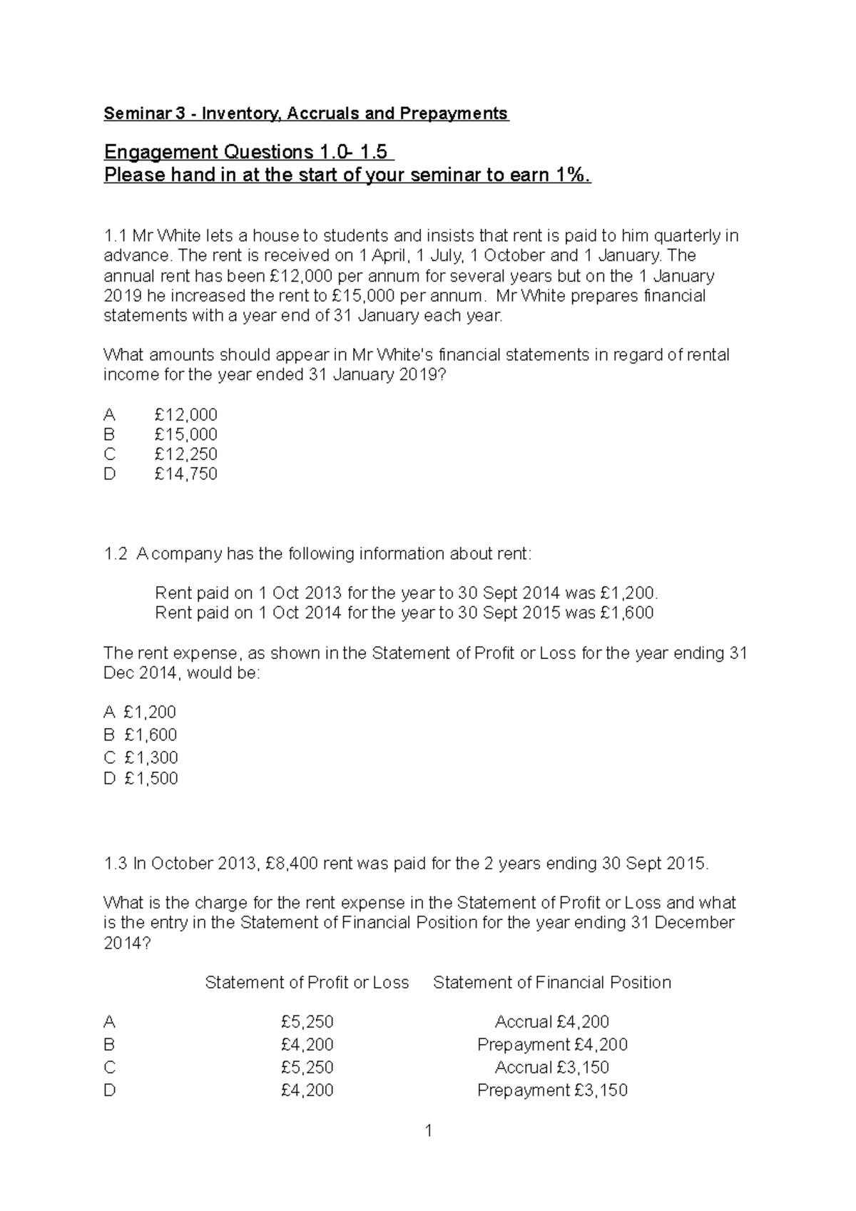 Seminar 3 inventory accruals and prepayments - Seminar 3 - Inventory, Accruals and Prepayments ...