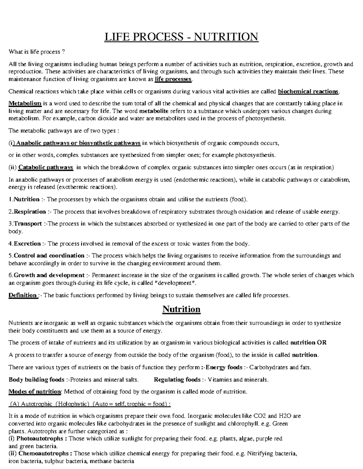 New Microsoft Word Document pdf - LIFE PROCESS - NUTRITION What is life ...