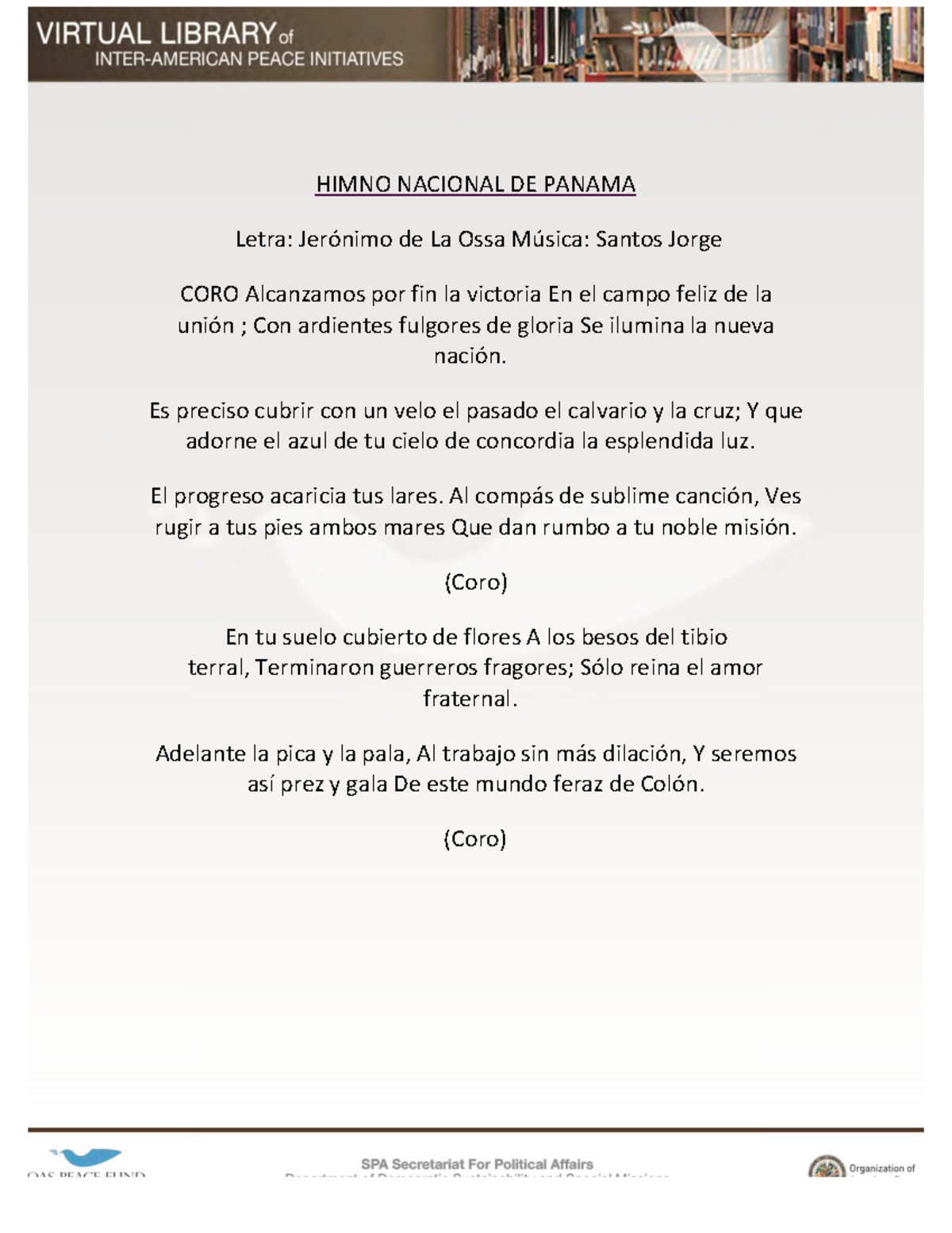 Panama - Xd no leer - ) ) ) HIMNO)NACIONAL)DE)PANAMA) - Studocu