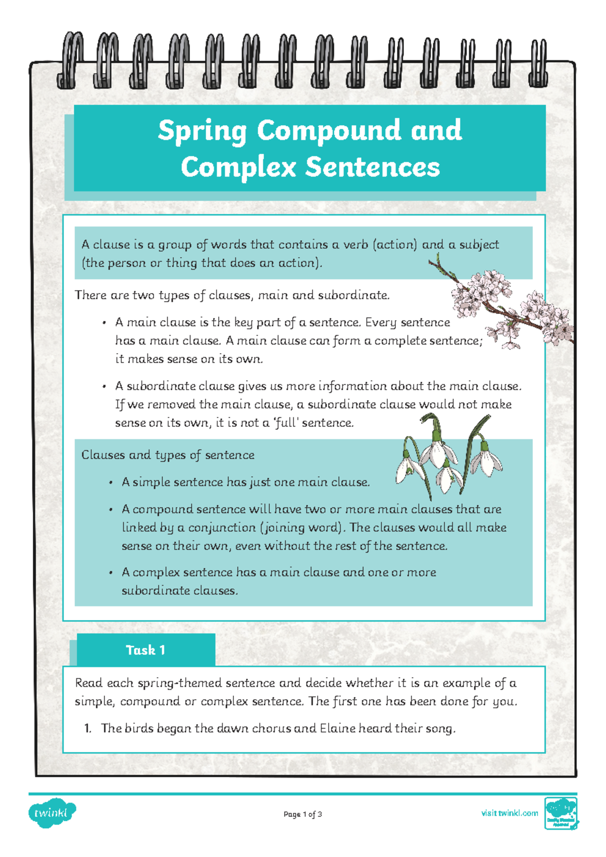 Simple, Compound, and Complex sentences - Spring Compound and Complex ...