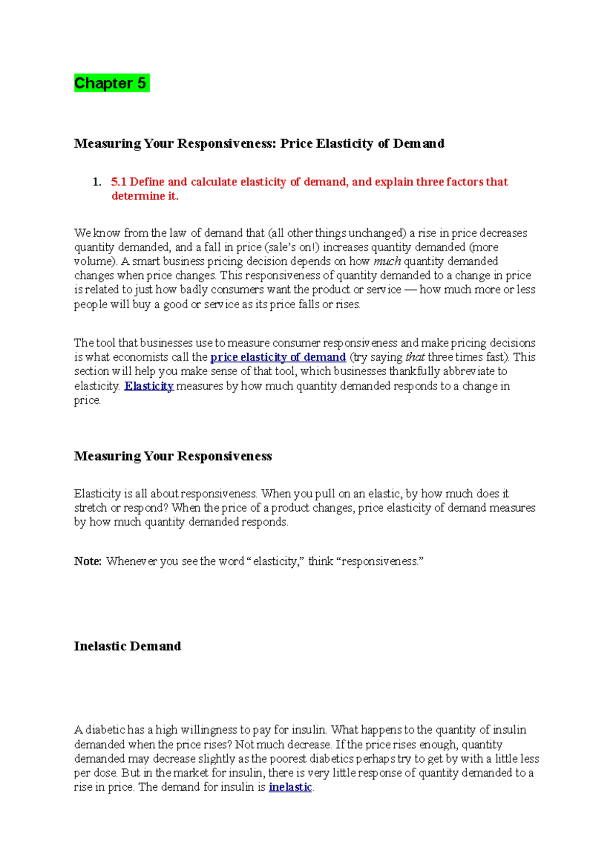 Test 2 Notes - Chapter 5 Measuring Your Responsiveness: Price ...