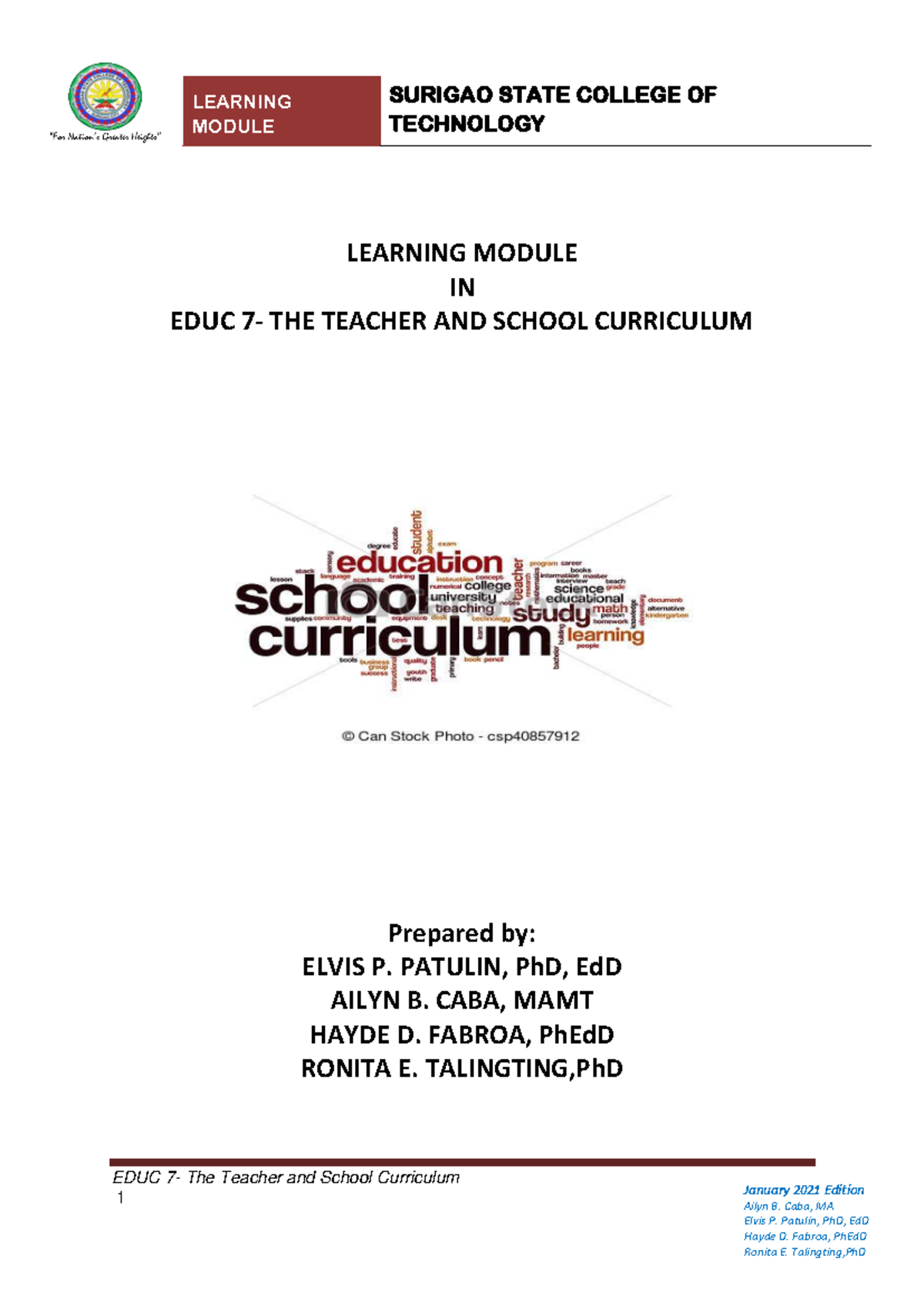 LM in Educ 7 Modules 4 - LEARNING MODULE TECHNOLOGY EDUC 7- The Teacher ...