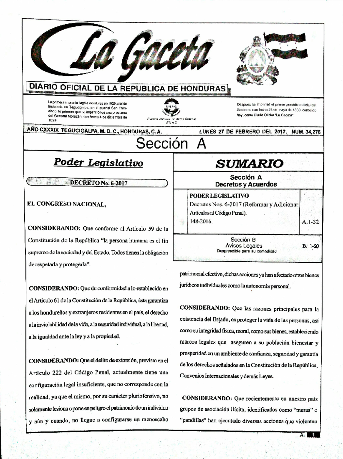 Está normativa es del Código Penal de Honduras, Decreto 2017, con sus ...