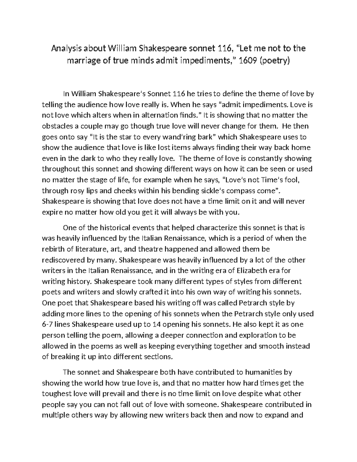 Humanities analyis 2 - passed - Analysis about William Shakespeare ...