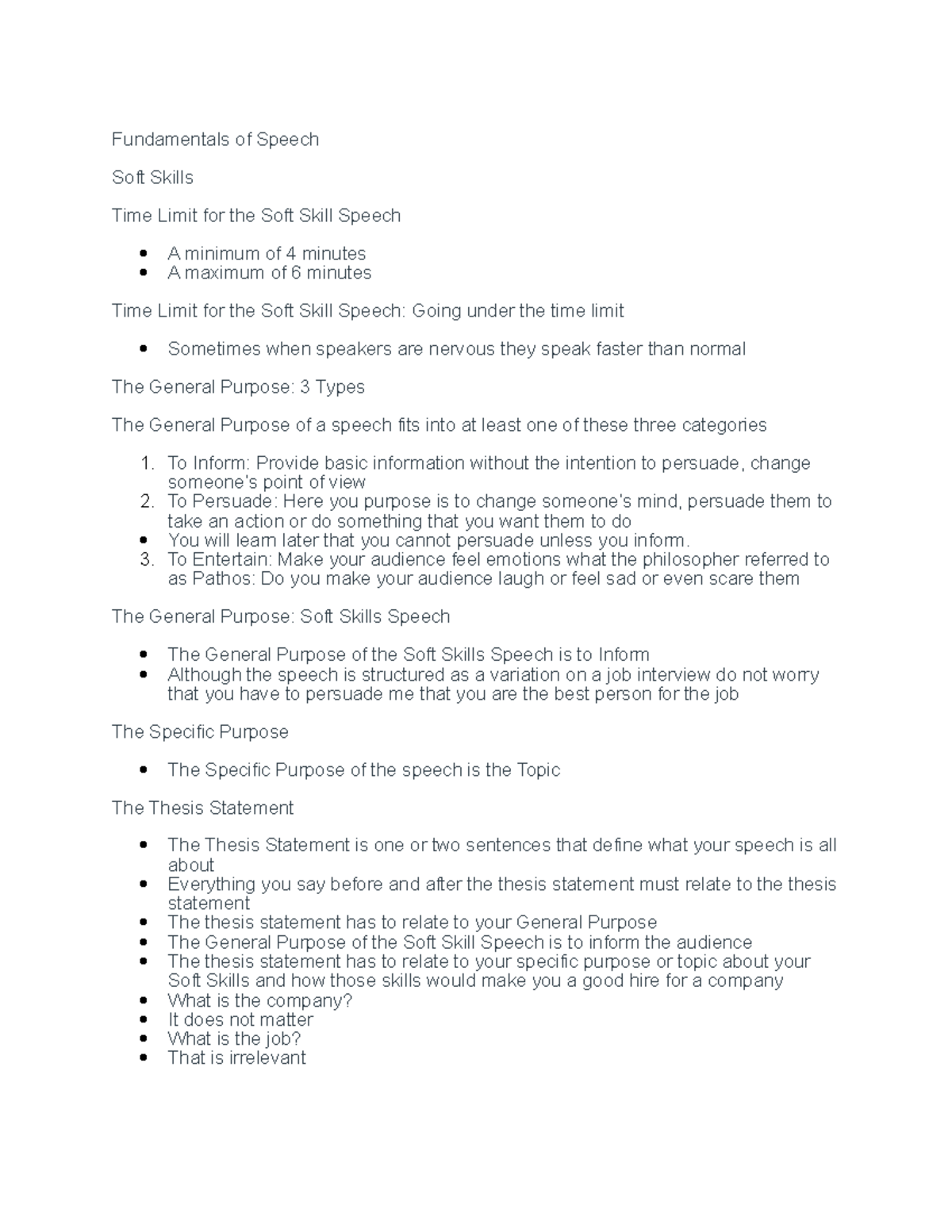 Fund speech notes ss p2 - Fundamentals of Speech Soft Skills Time Limit ...