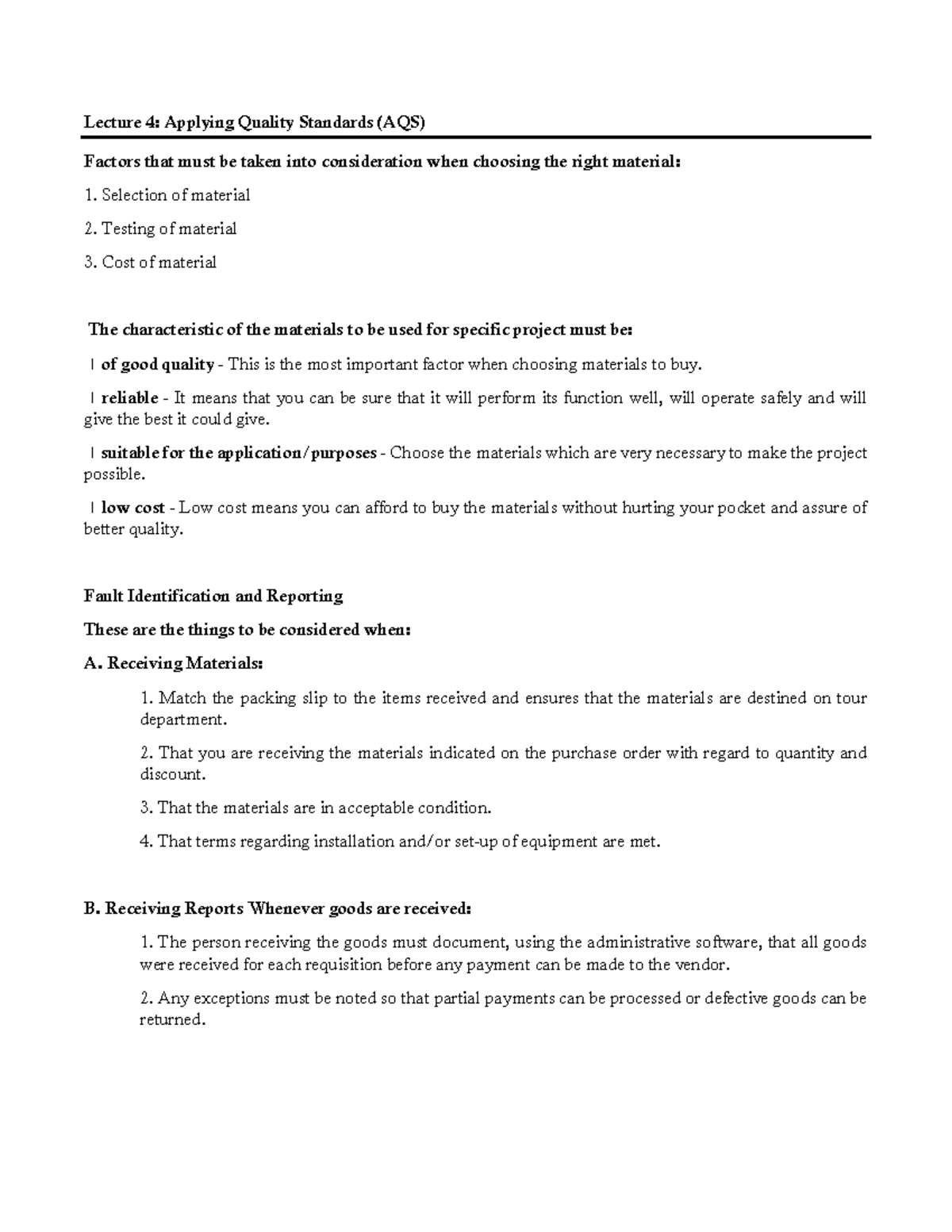 Lecture Applying- Quality- Standards-AQS - Lecture 4 : Applying Quality ...
