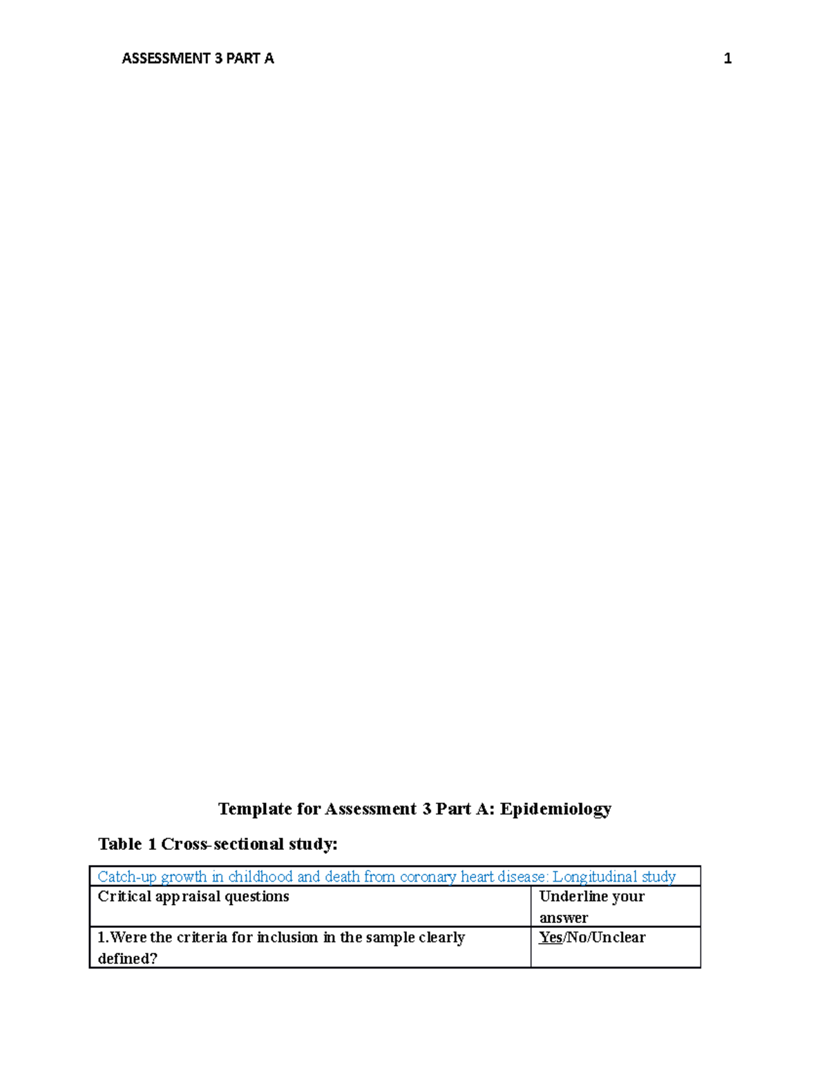 Assessment 3 PART A - Epidemiology 6005 - Template for Assessment 3 ...