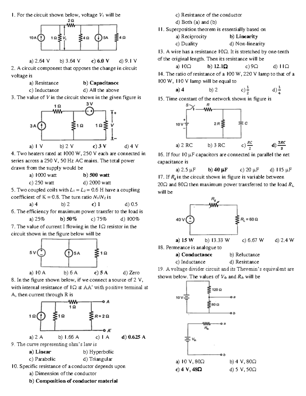 Electrical circuit 1 for Electrical Engineering - For the circuit shown ...