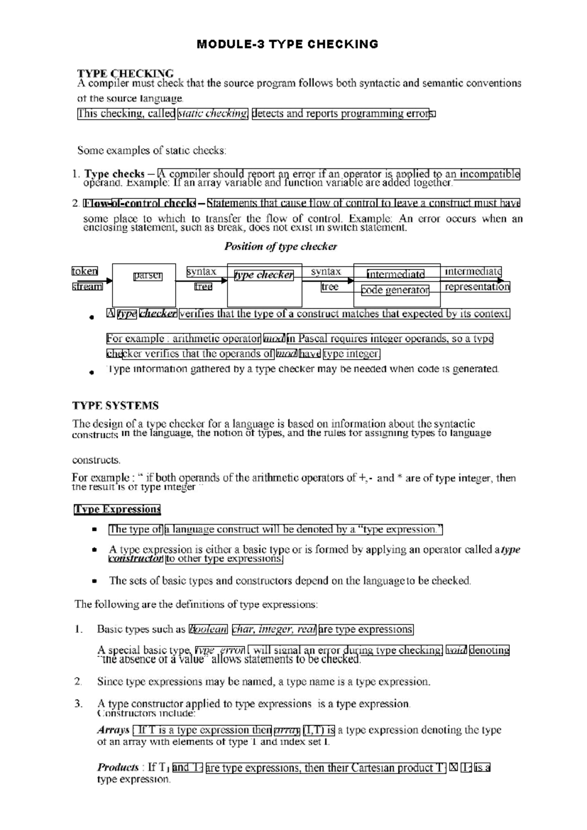 Unit 3 Compiler Design - MODULE-3 TYPE CHECKING RUN-TIME ENVIRONMENTS Storage Allocation in ...