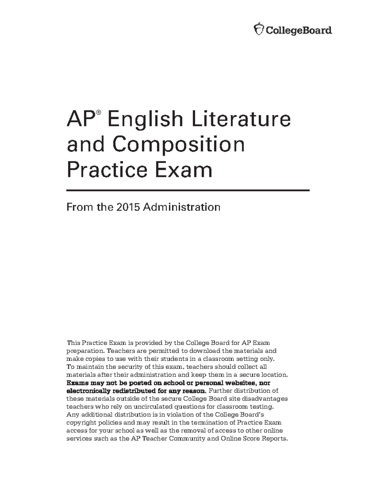 AP Exam - Exam - AP ® English Literature and Composition Practice Exam ...