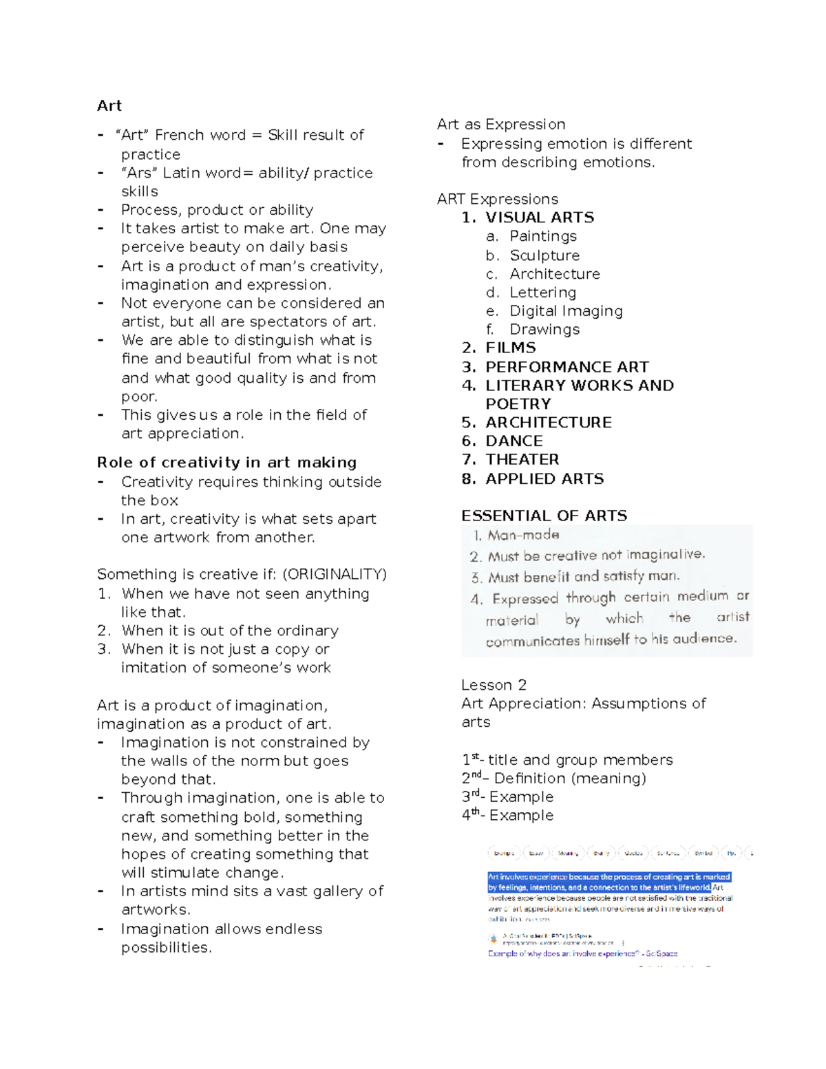 GE ARTS - gearts - Art “Art” French word = Skill result of practice ...