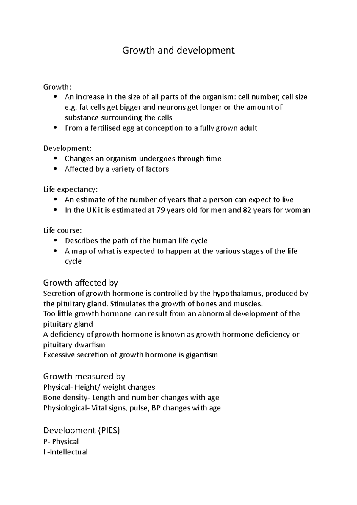 Growth and development - Growth and development Growth: An increase in ...