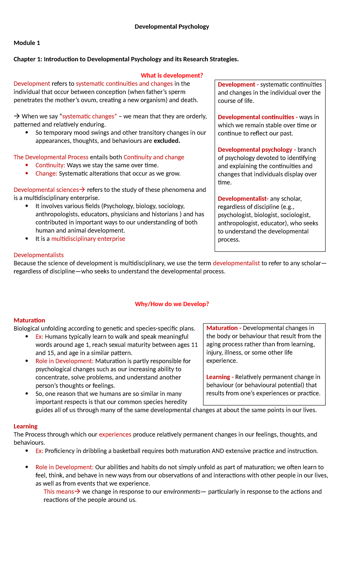Chapter 1 and 2 - Developmental Psychology Module 1 Chapter 1 ...