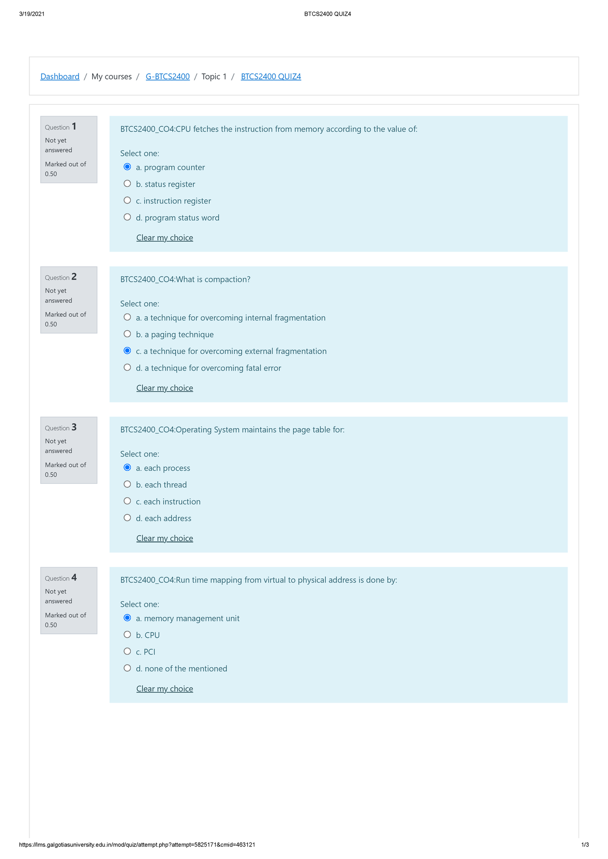 Os quiz answer - Operating System - GTU - Studocu