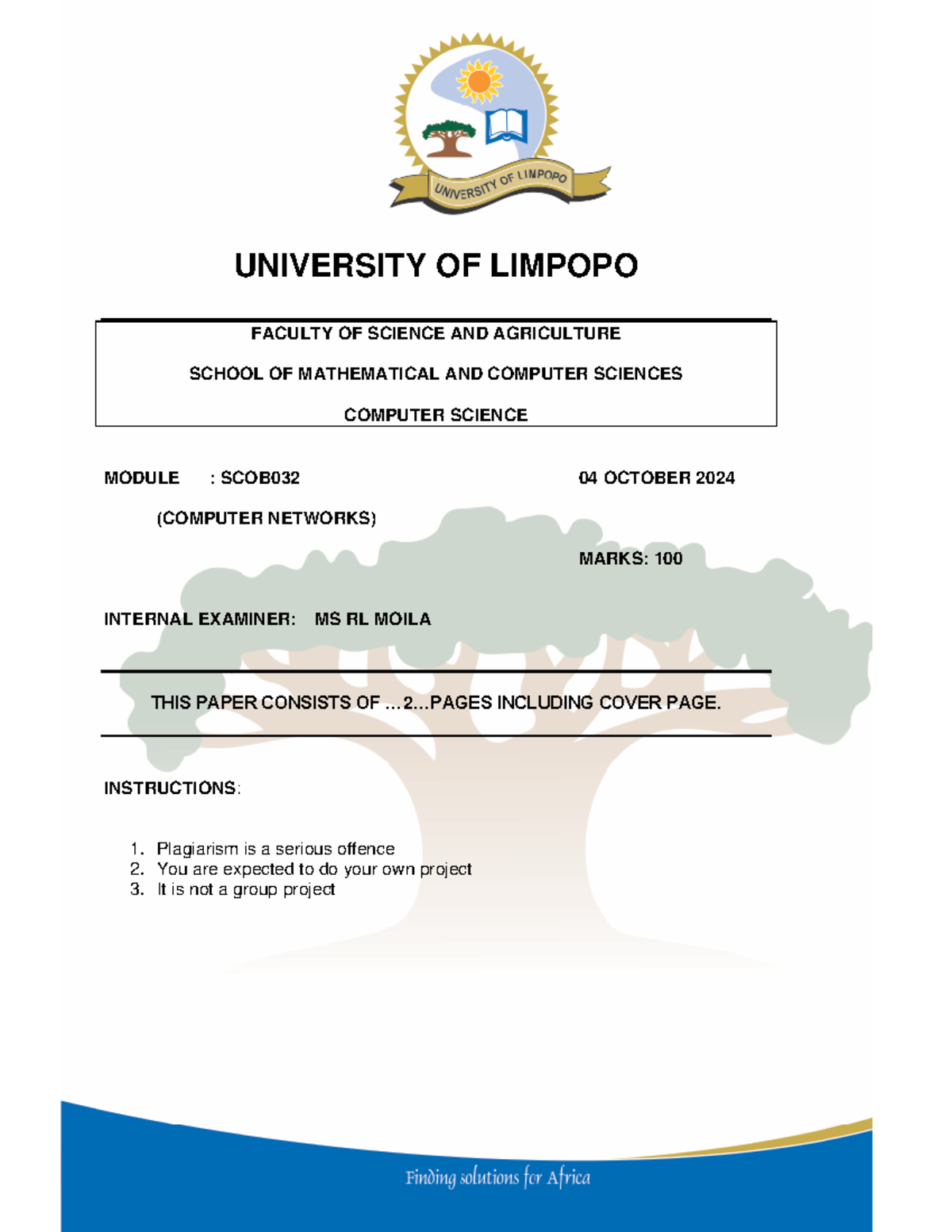 Network Project Cisco Packet Tracer Scob032 University Of Limpopo