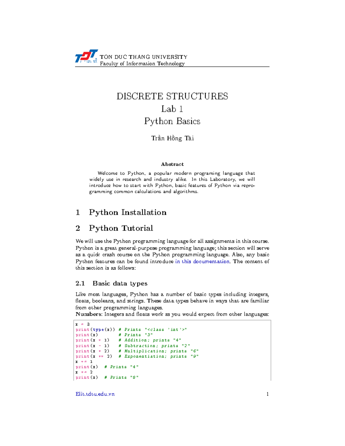 Lab1 Discrete Structures 2 - Faculty of Information Technology DISCRETE STRUCTURES Lab 1 Python ...
