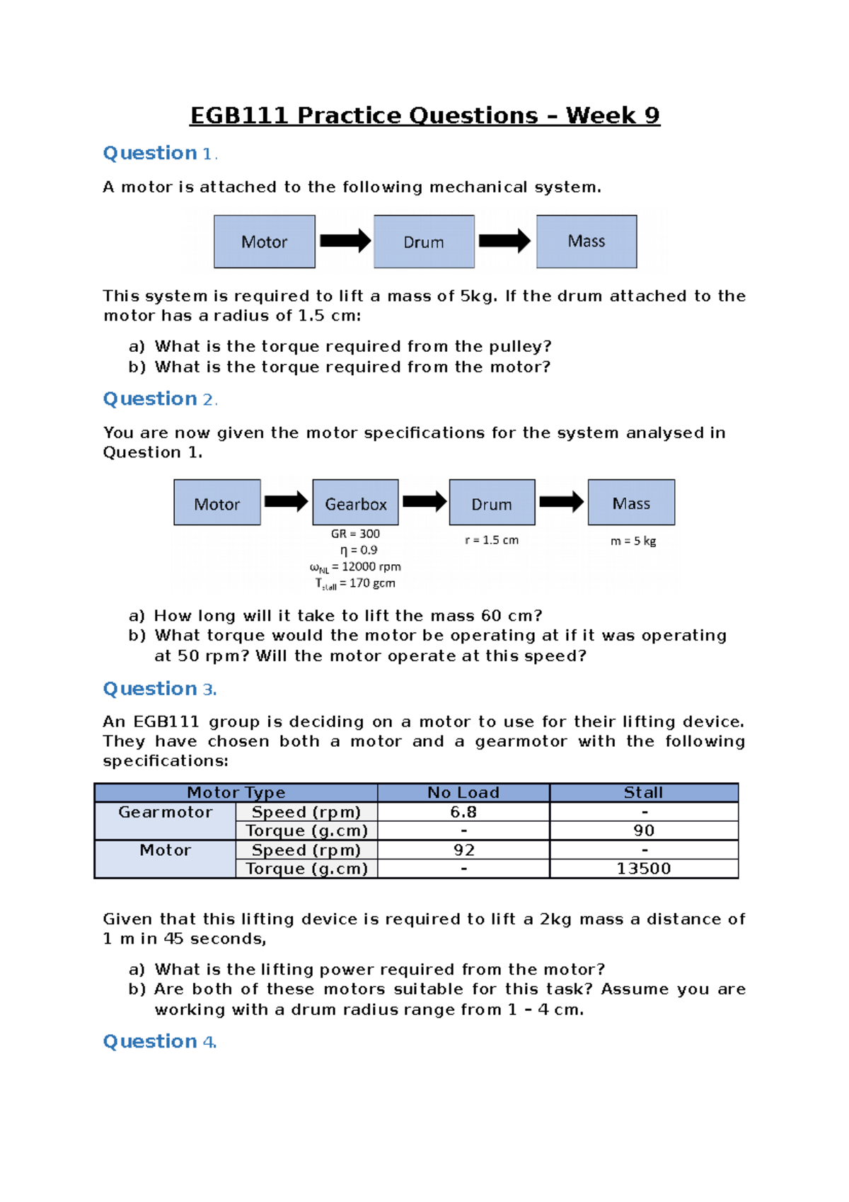 Additional Mechanical Design Questions 2 - EGB111 Practice Questions ...