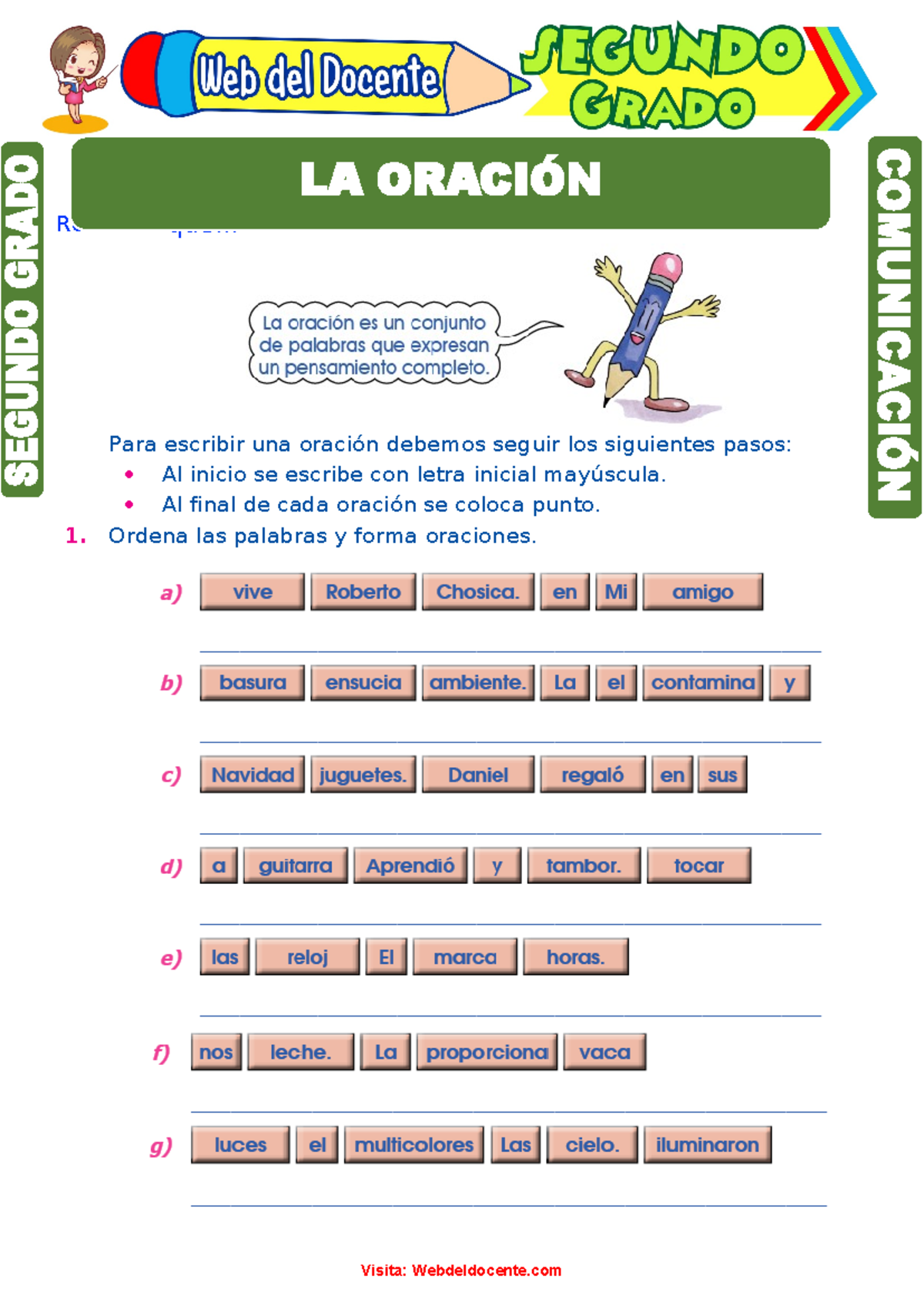 La Oración y sus Partes para Segundo Grado de Primaria - Recuerda que ...