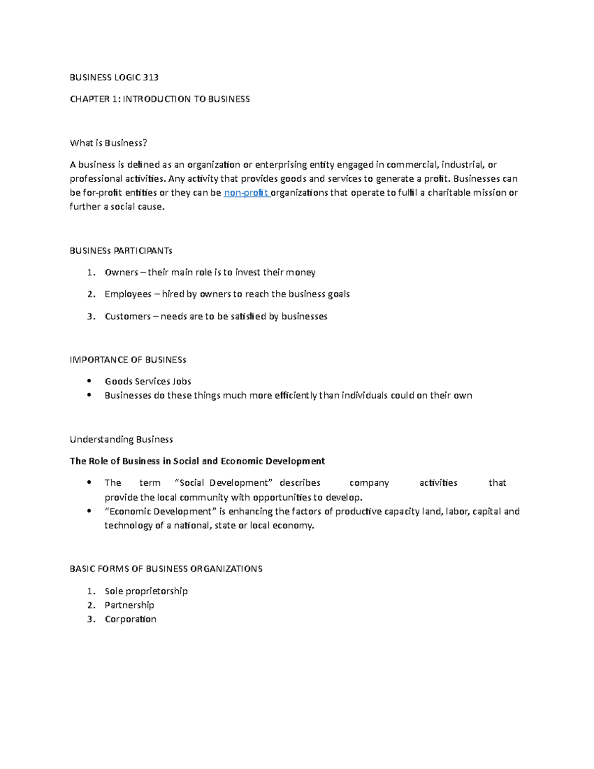 Logic C1 - INTRODUCTION TO BUSINESS - BUSINESS LOGIC 313 CHAPTER 1 ...