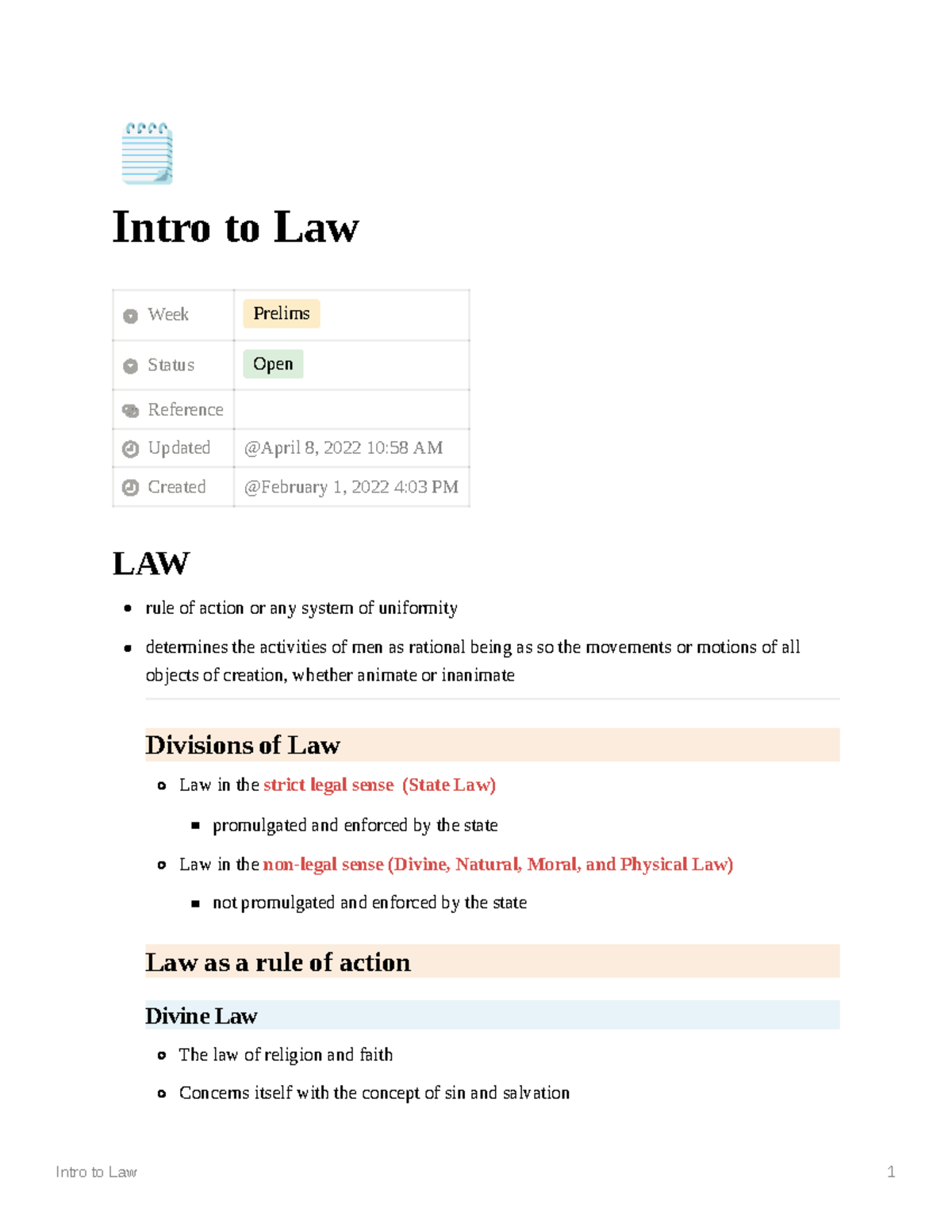 Intro to Law - The Law on Obligations and Contracts - 🗒 Intro to Law ...