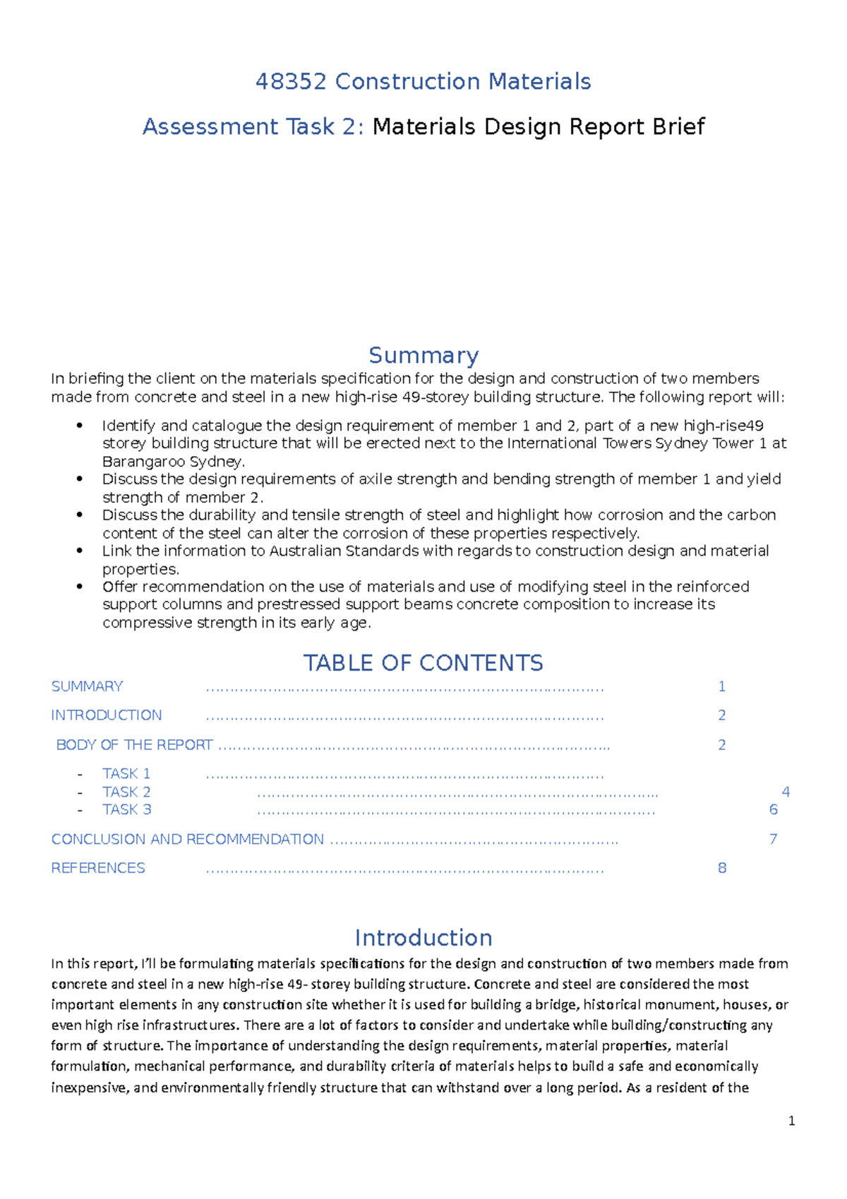 48352 Construction Materials Assessment Task 2 Materials Design Report ...