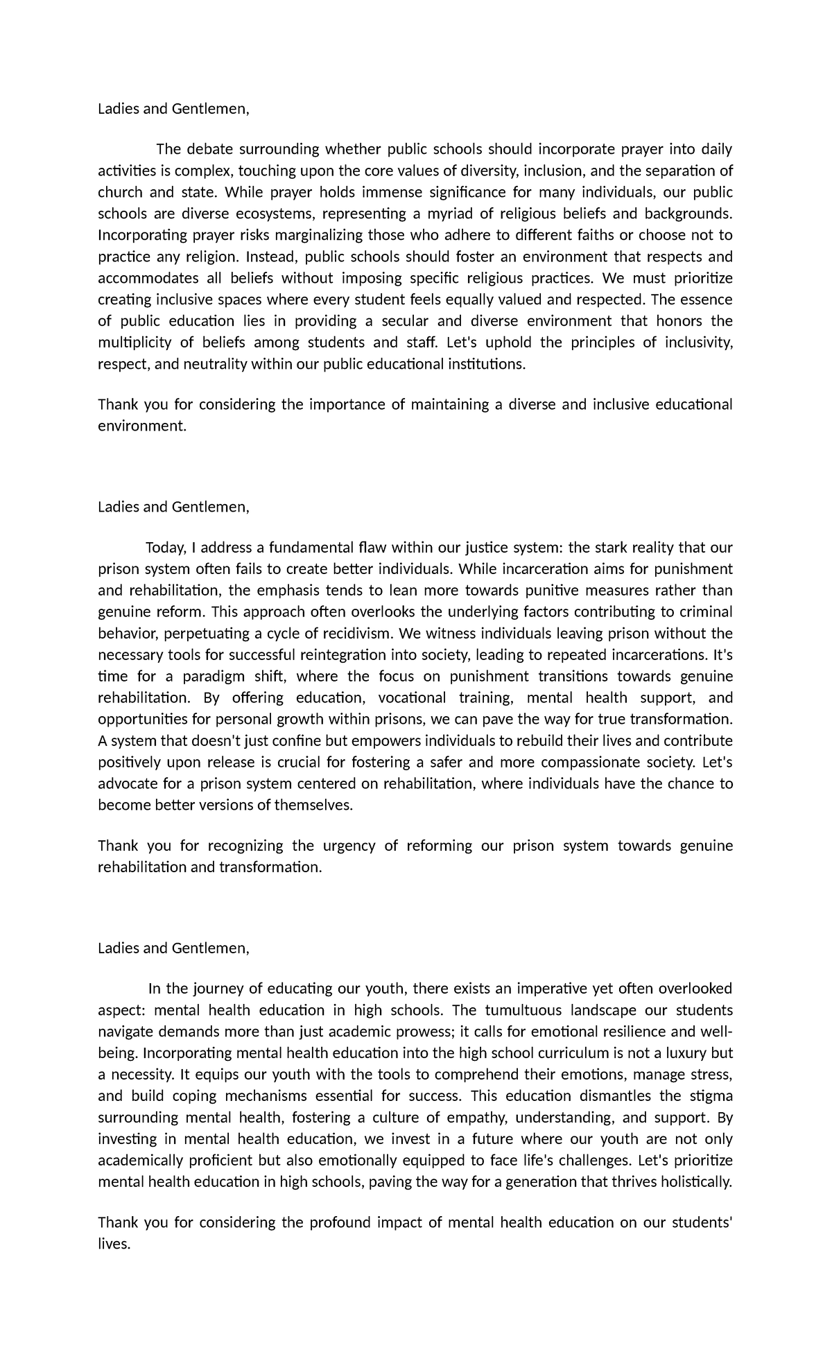 NjDocdocxjshhsbzbxbB - Ladies and Gentlemen, The debate surrounding ...