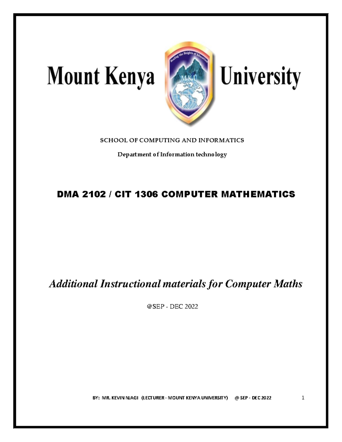 Lesson 1 Numbering System - SCHOOL OF COMPUTING AND INFORMATICS Department of Information ...