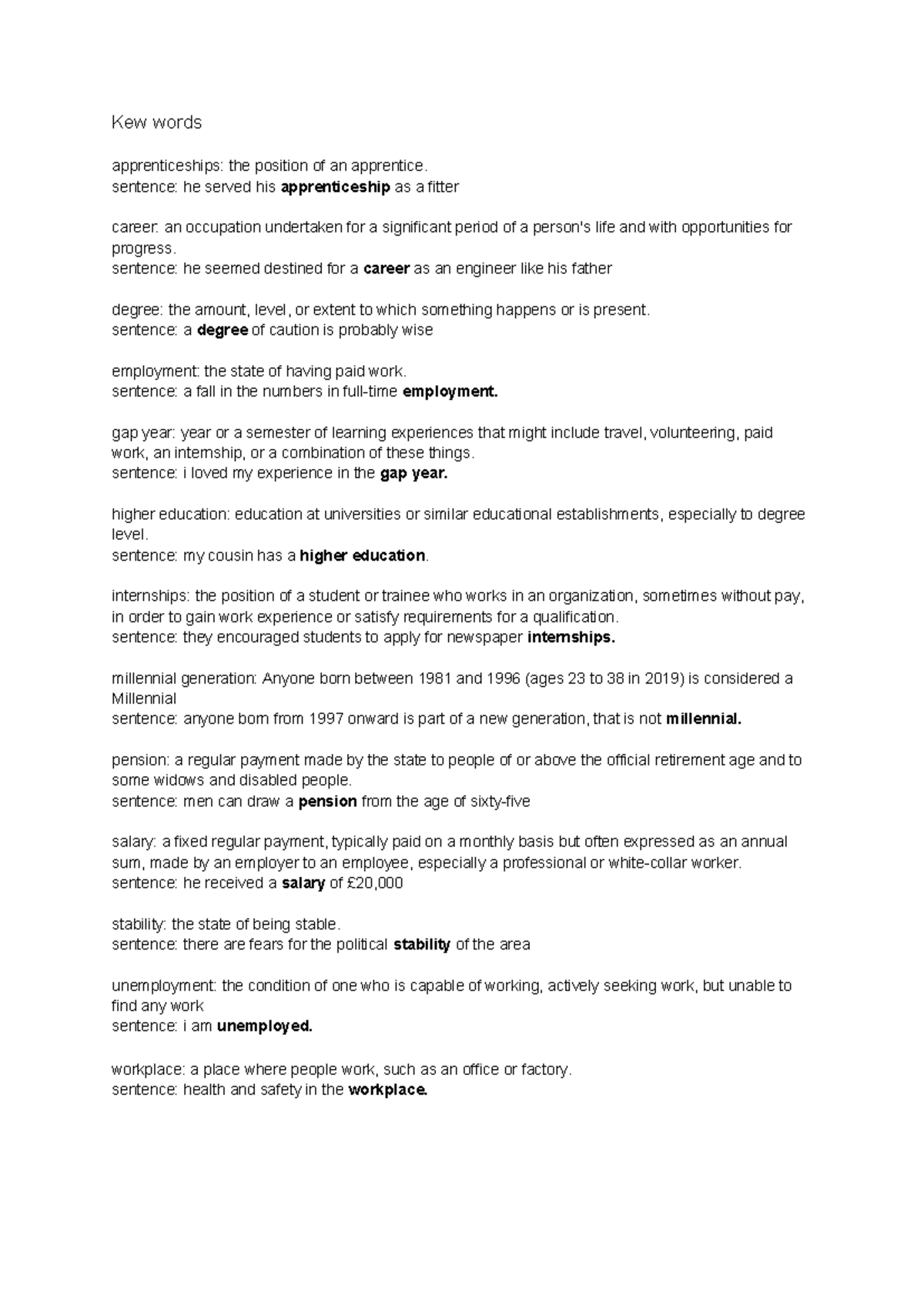 Key words u - Kew words apprenticeships: the position of an apprentice ...