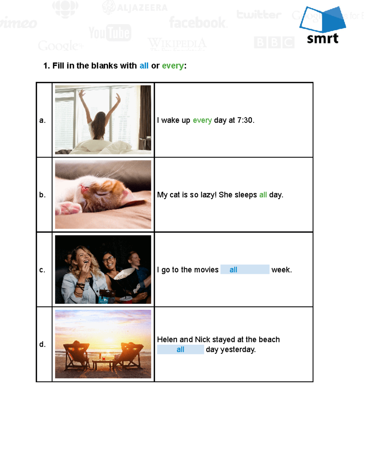Engluesiii Grammar 2-3 Every, All, Most, Both, Etc - 1. Fill in the ...